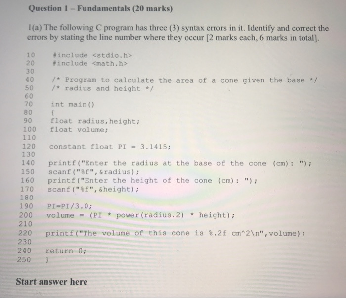 Solved Question 1- Fundamentals (20 marks) 1(a) The | Chegg.com