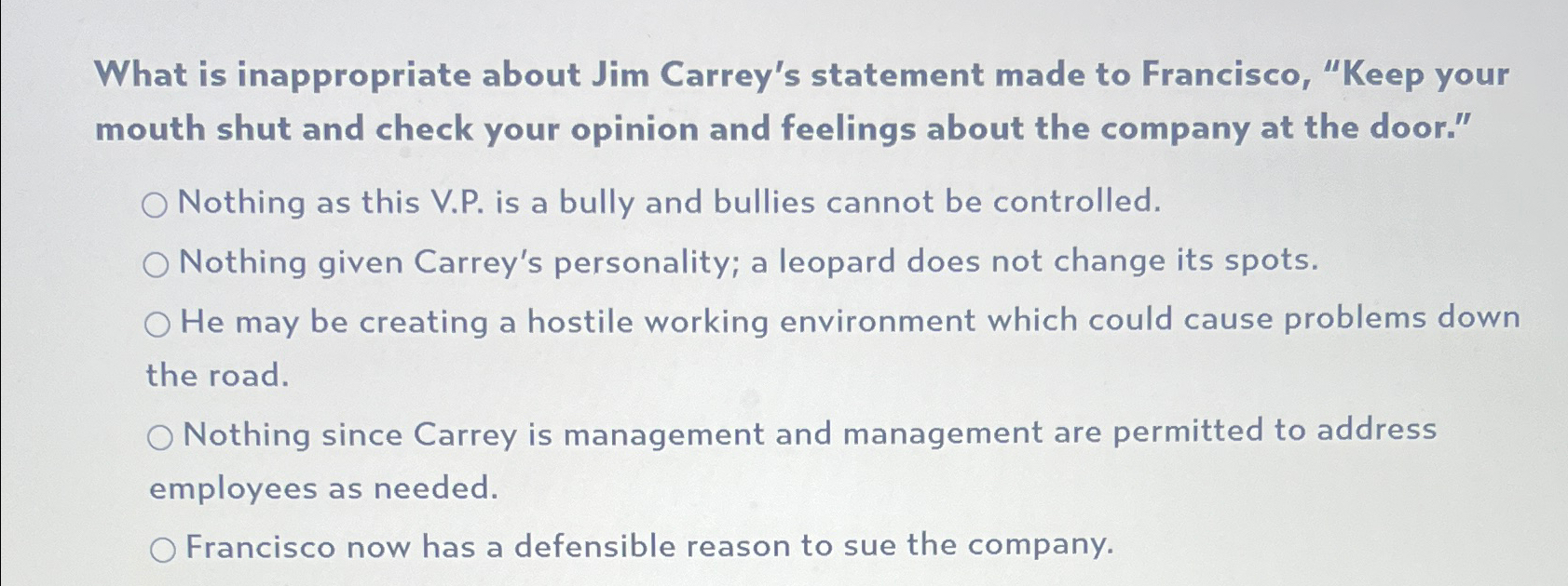 Solved What is inappropriate about Jim Carrey's statement | Chegg.com