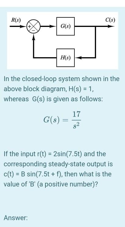 Solved R(S) C(s) G(s) H(s) In the closed-loop system shown | Chegg.com