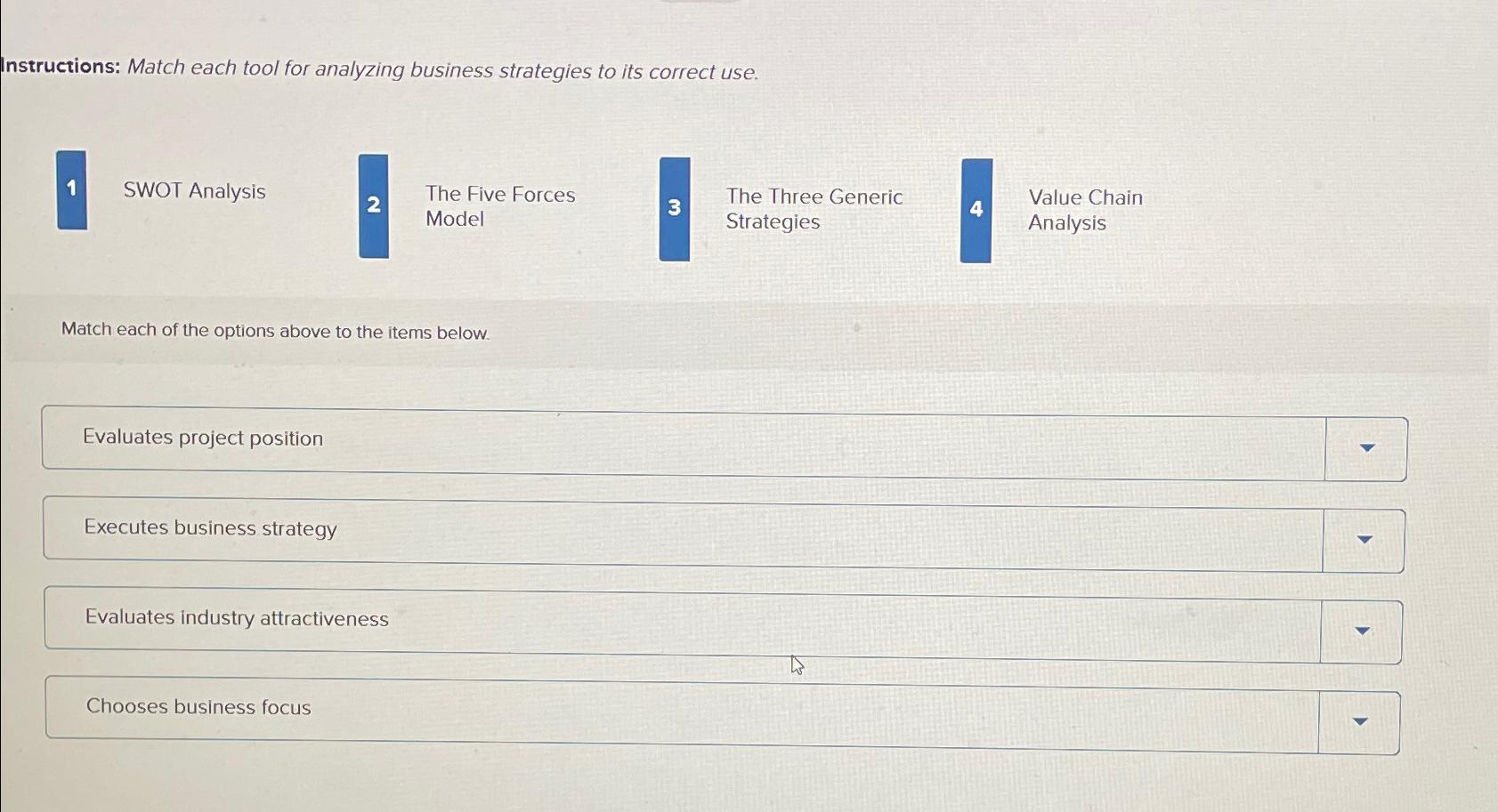 Solved Instructions: Match each tool for analyzing business | Chegg.com