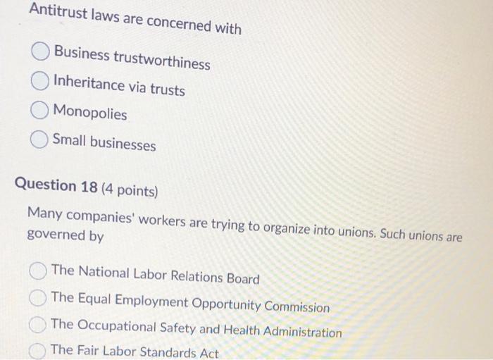 Solved Antitrust laws are concerned with Business | Chegg.com