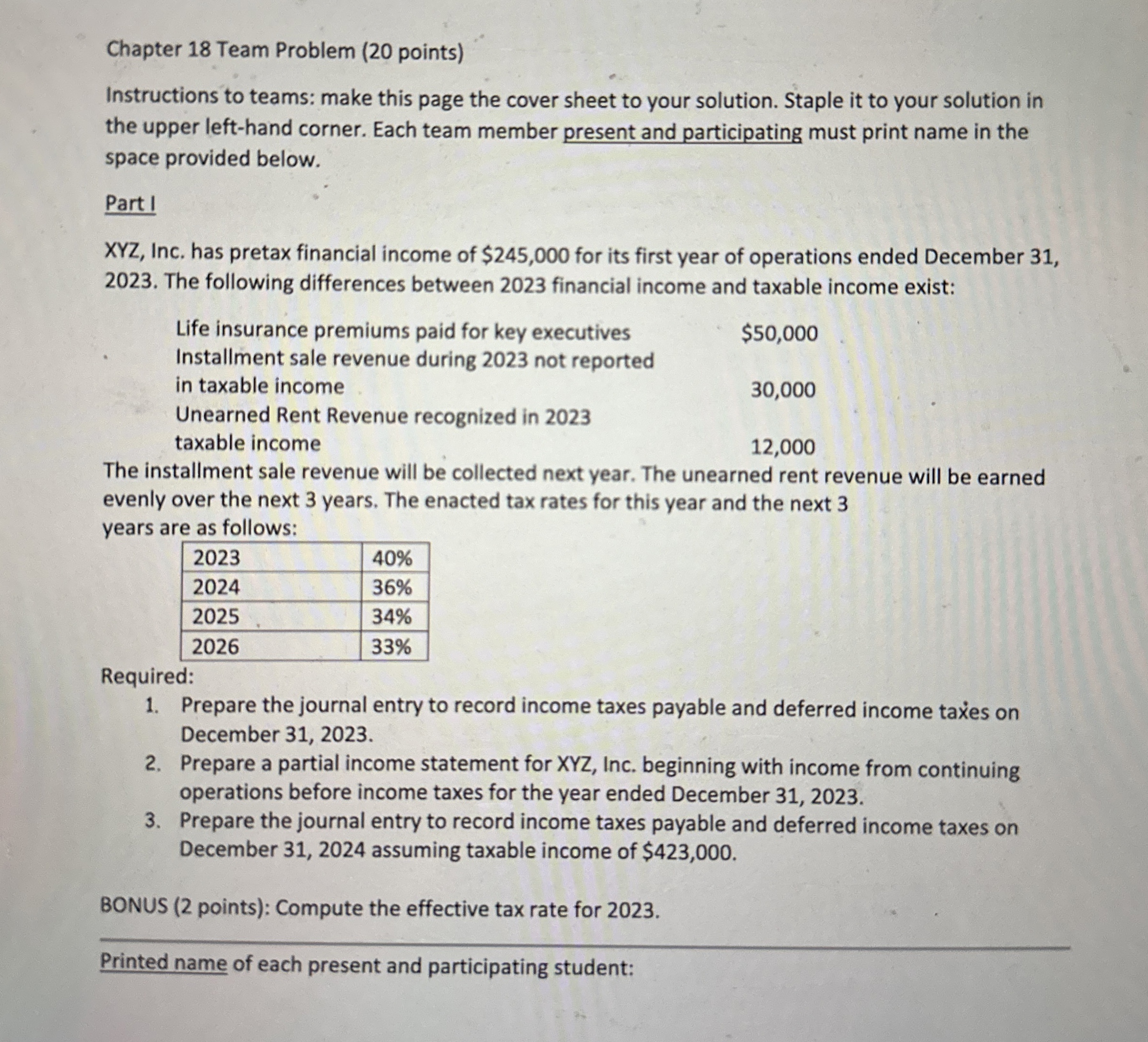 Solved Chapter 18 ﻿Team Problem ( 20 ﻿points)Instructions to | Chegg.com