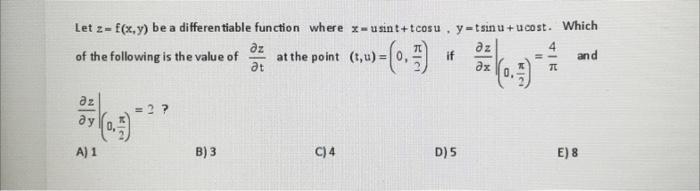 Solved Let z=f(x,y) be a differentiable function where | Chegg.com