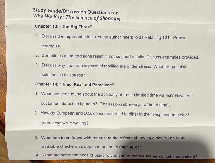 Solved Study Guide/Discussion Questions for Why We Buy: The | Chegg.com