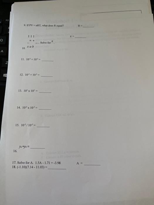 Solved Worksheet 0 - Algebra Practice Directions: Answer | Chegg.com