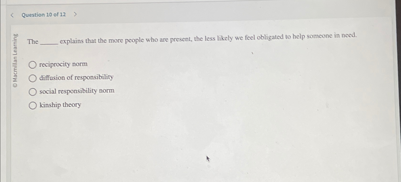 Solved Question 10 ﻿of 12reciprocity norm diffusion of | Chegg.com