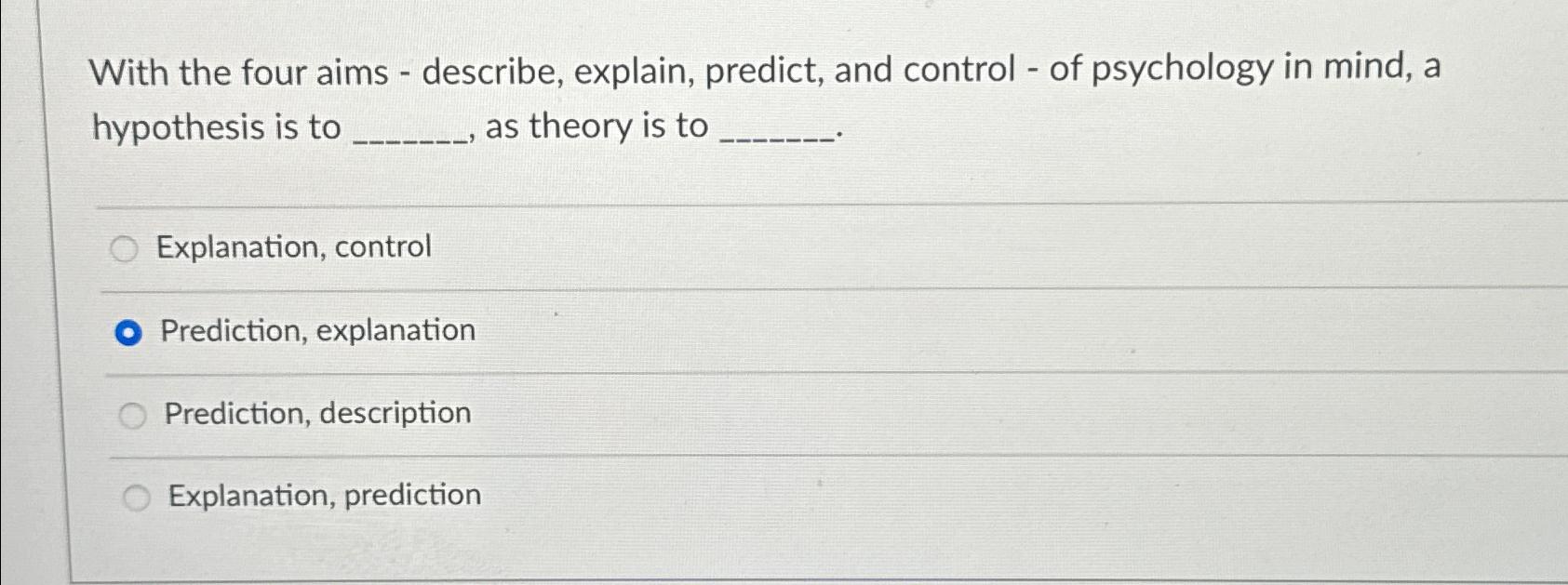 Solved With the four aims - ﻿describe, explain, predict, and | Chegg.com