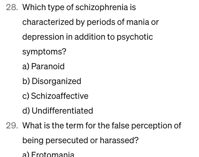 Solved Which type of schizophrenia is characterized by | Chegg.com