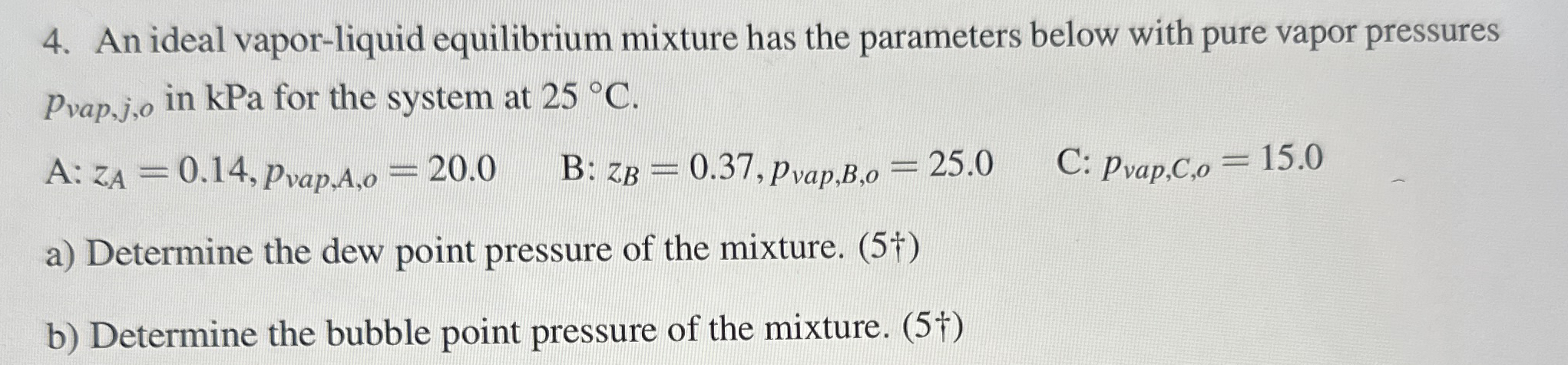 Solved An ideal vapor-liquid equilibrium mixture has the | Chegg.com