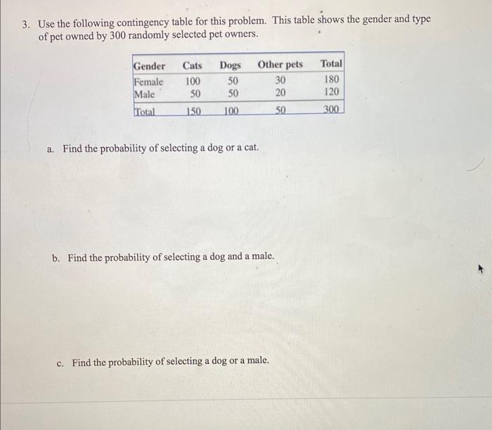 Solved Use the following contingency table for this problem. | Chegg.com