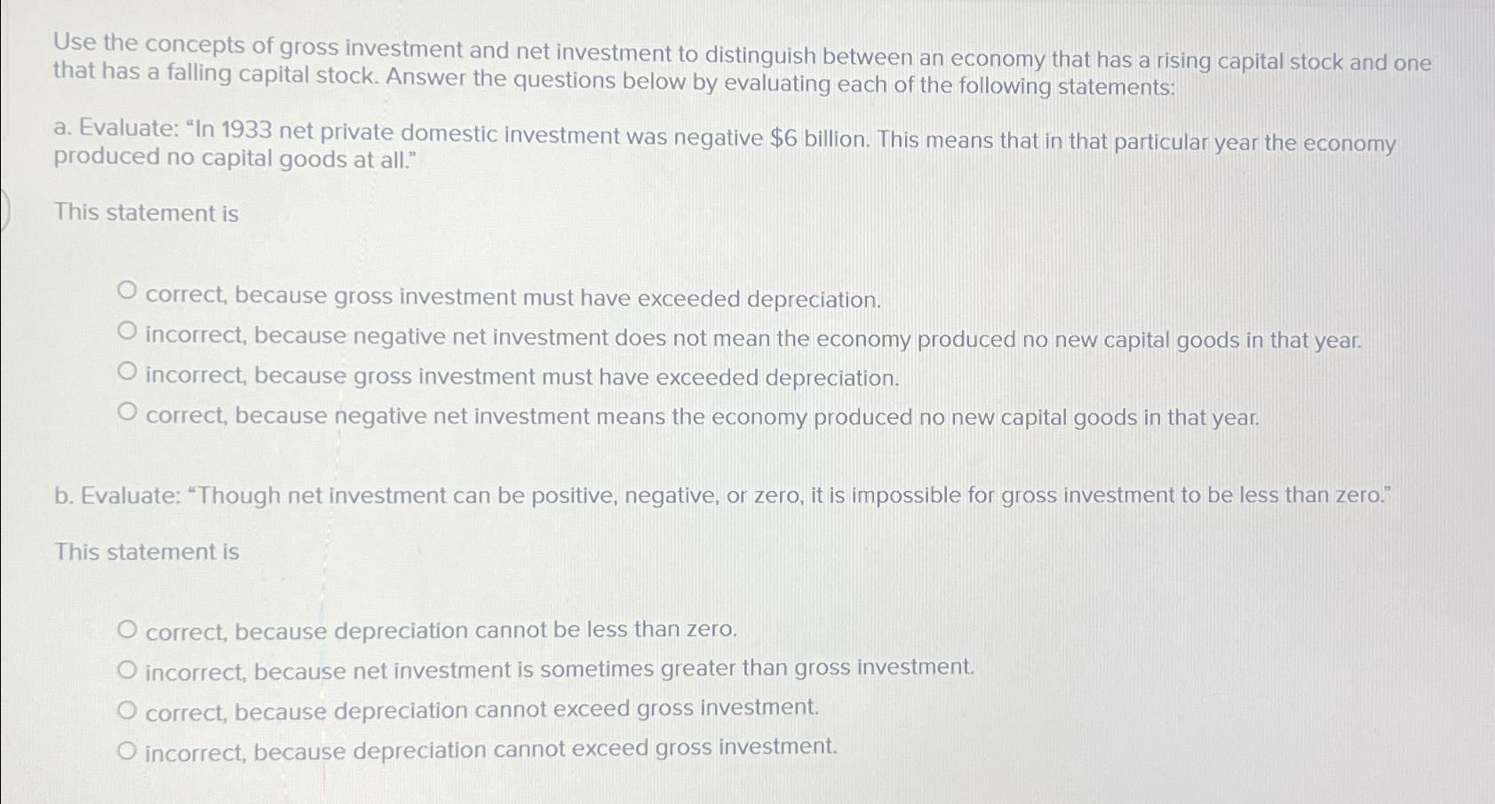 Solved Use the concepts of gross investment and net | Chegg.com