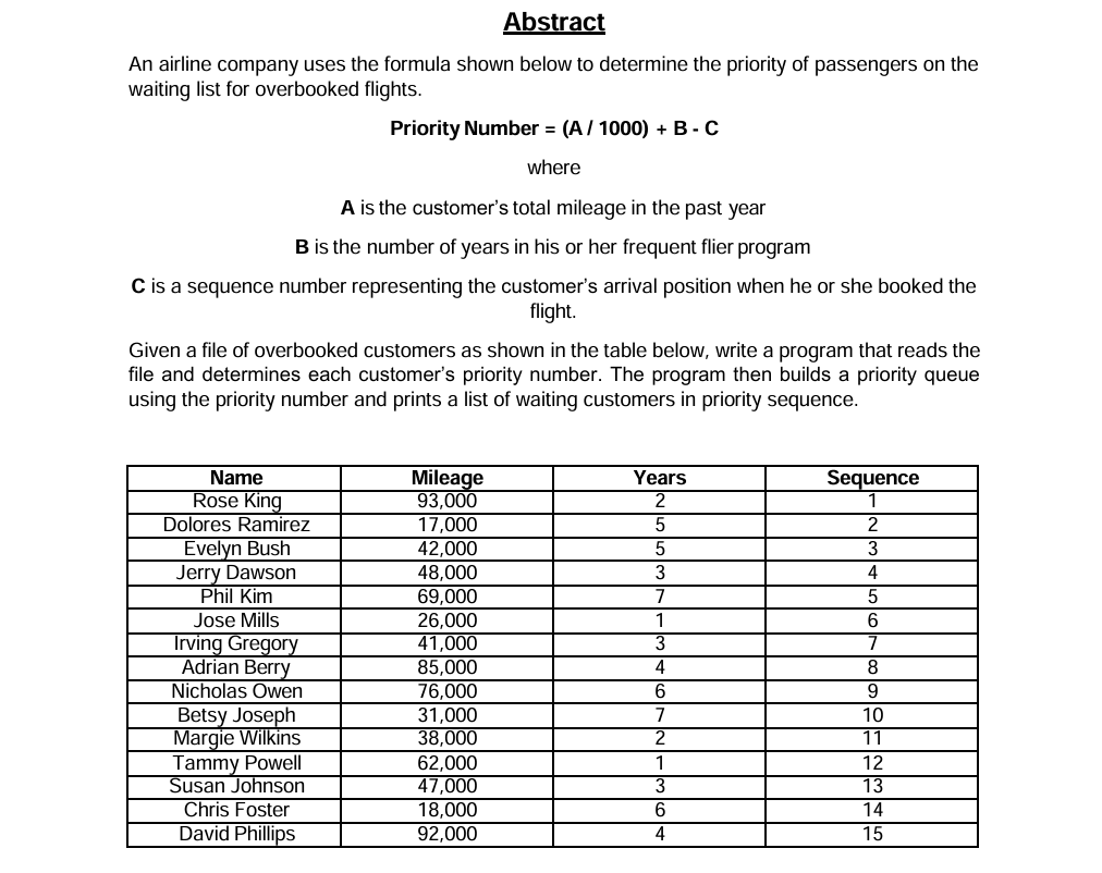 Solved AbstractAn airline company uses the formula shown | Chegg.com