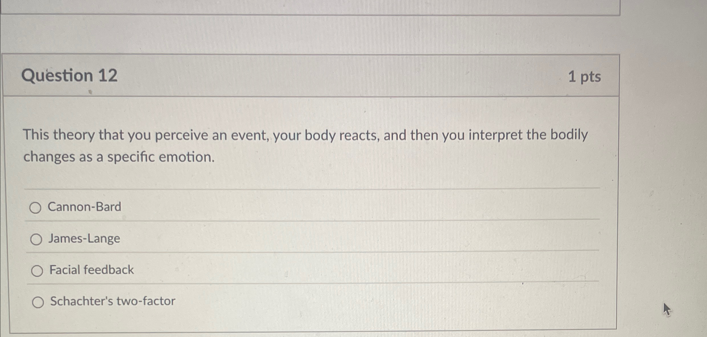 Solved Question 121 ﻿ptsThis theory that you perceive an | Chegg.com