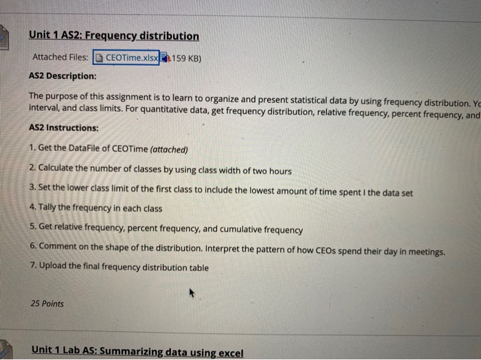 Solved Unit 1 AS2: Frequency distribution Attached Files: | Chegg.com