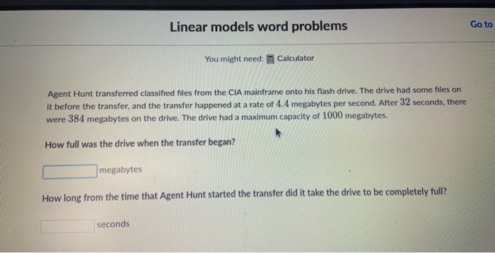 Solved Linear models word problems Go to Calculator You | Chegg.com