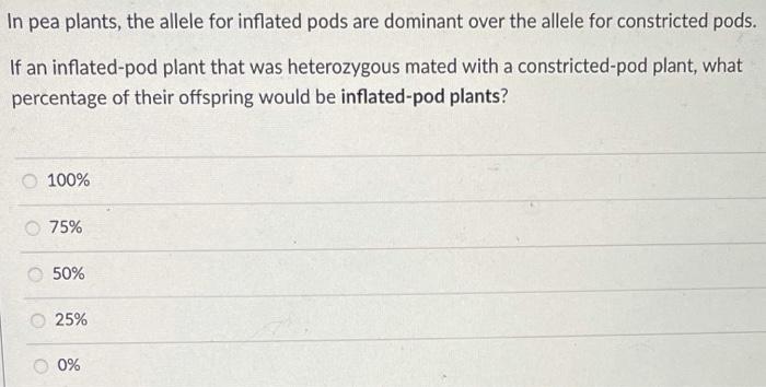 Solved In pea plants, the allele for inflated pods are | Chegg.com