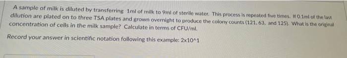 Solved A sample of milk is diluted by transferring 1ml of | Chegg.com