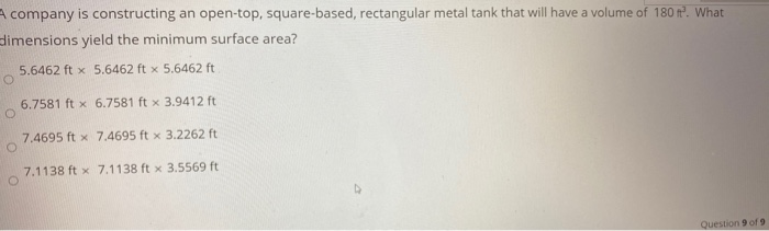 Solved company is constructing an open-top, square-based, | Chegg.com