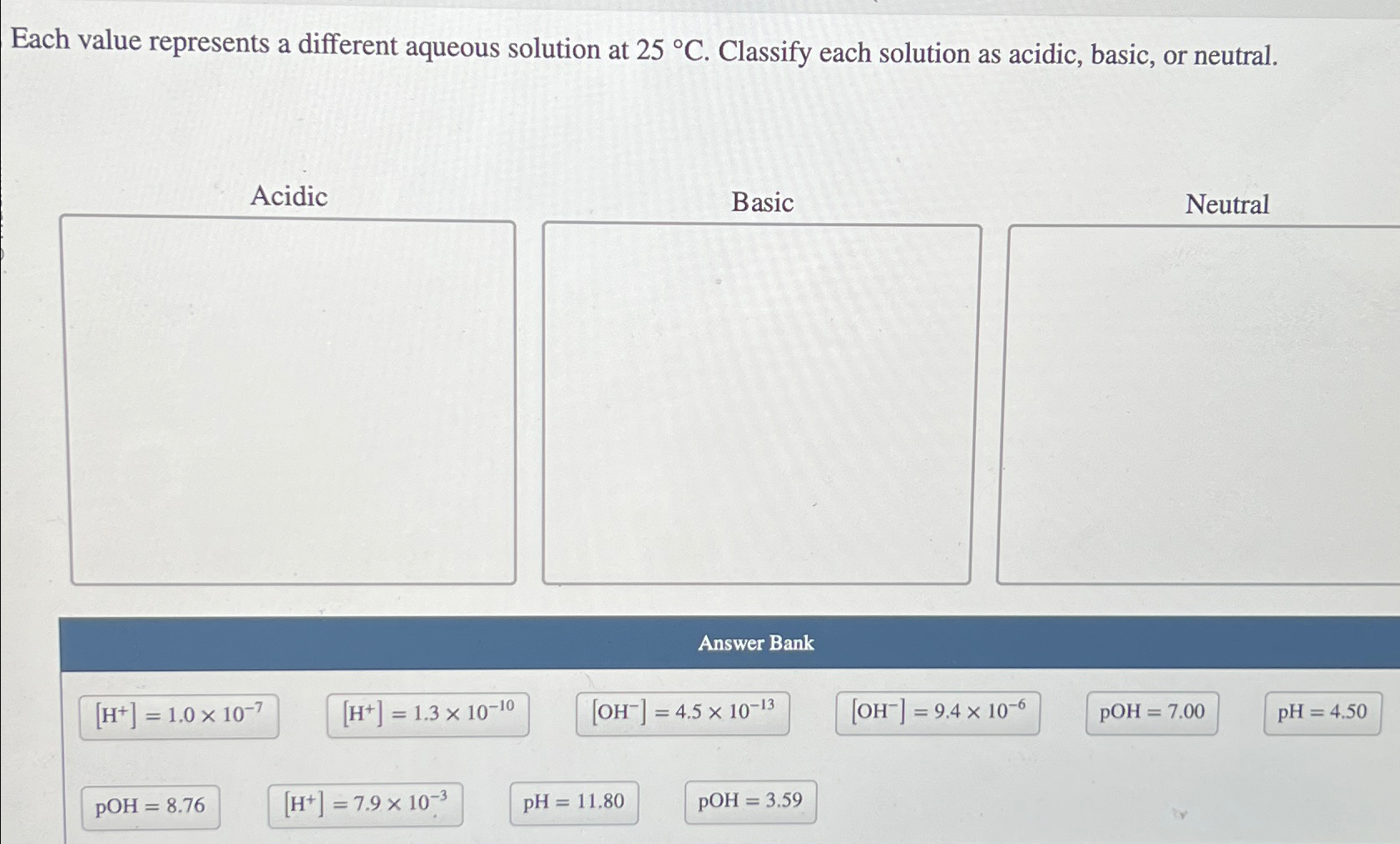 Solved Each value represents a different aqueous solution at | Chegg.com