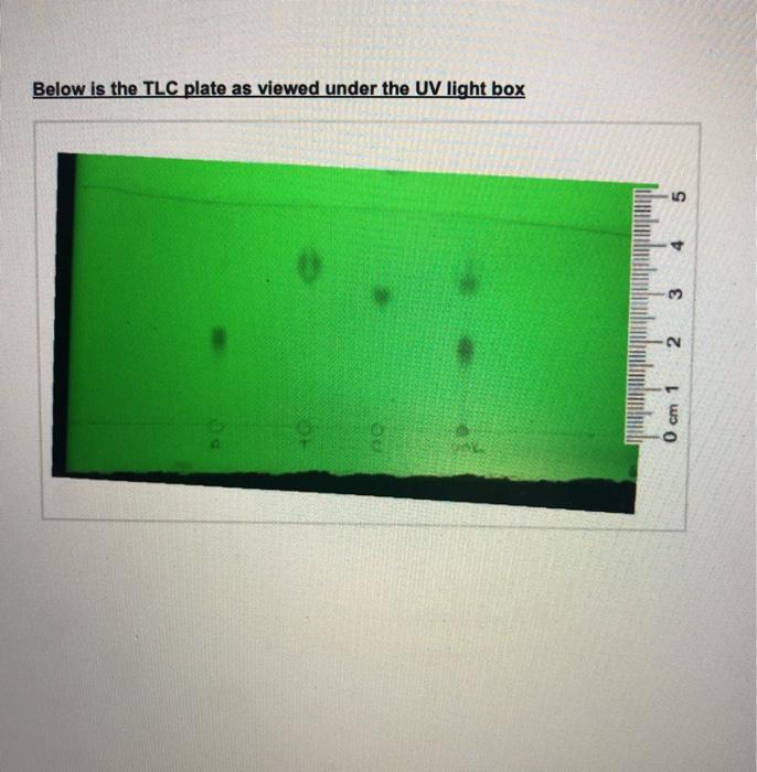 Solved Below is the TLC plate as viewed under the UV light | Chegg.com