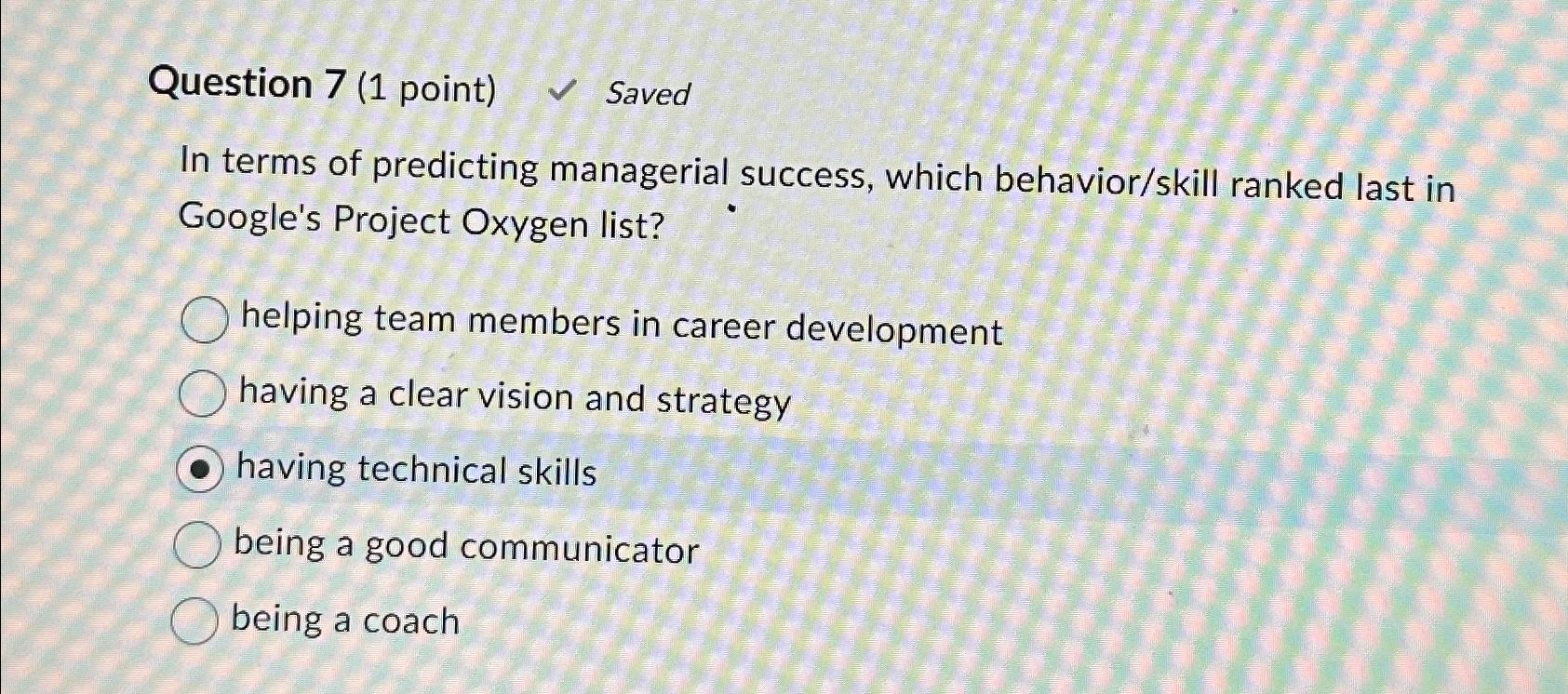 Solved Question 7 (1 ﻿point) ﻿SavedIn terms of predicting | Chegg.com