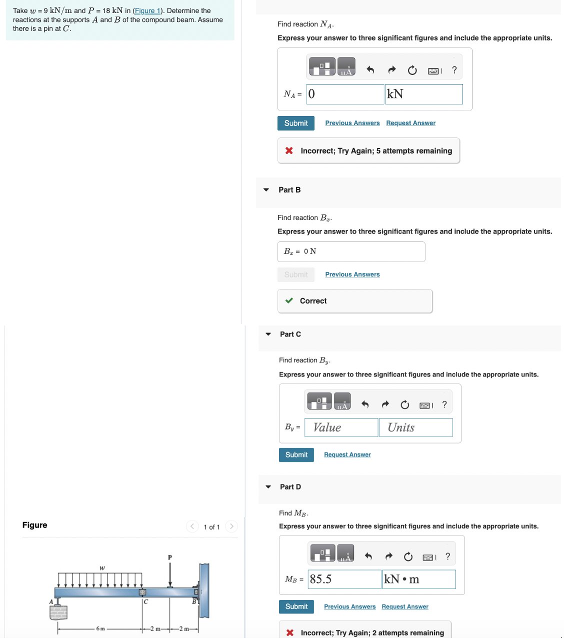 Solved Take w=9kNm ﻿and P=18kN ﻿in (Figure 1). ﻿Determine | Chegg.com