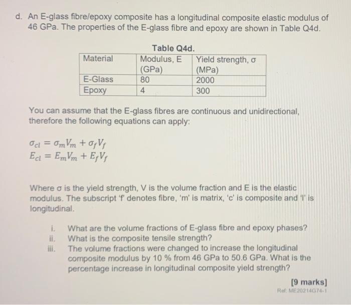 Solved d. An E-glass fibre/epoxy composite has a | Chegg.com