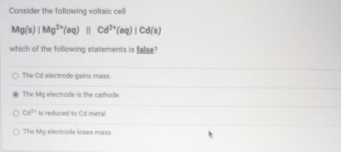 Solved Consider the following voltaic cell Mg(s)∣Mg2+(aq) If | Chegg.com