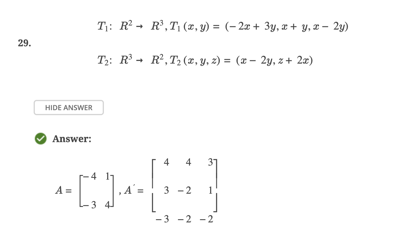 Solved find the standard matrices A and A ﻿for T= ﻿T2 ﻿x T1 | Chegg.com