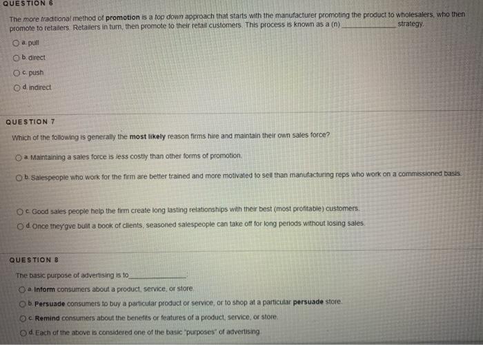 Solved QUESTION 6 The more traditional method of promotion | Chegg.com