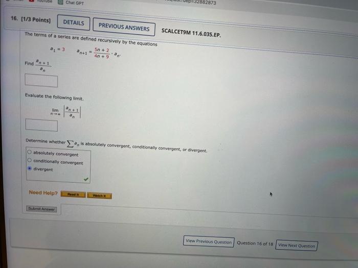 Solved a1=3an+1=4n+95n+2⋅an Find anan+1, Evaluate the | Chegg.com