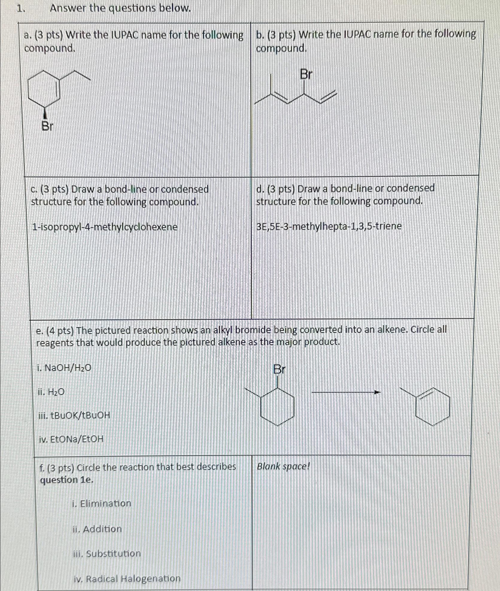 Solved Answer the questions below.a. (3 ﻿pts) ﻿Write the | Chegg.com