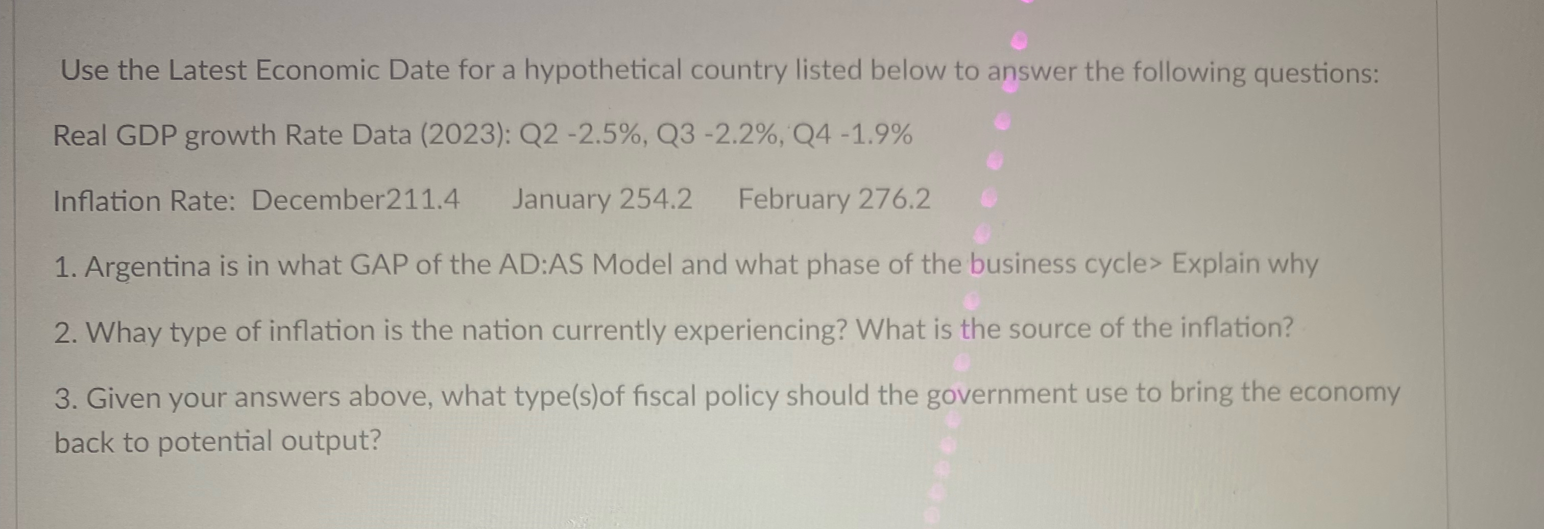 Solved Use the Latest Economic Date for a hypothetical | Chegg.com