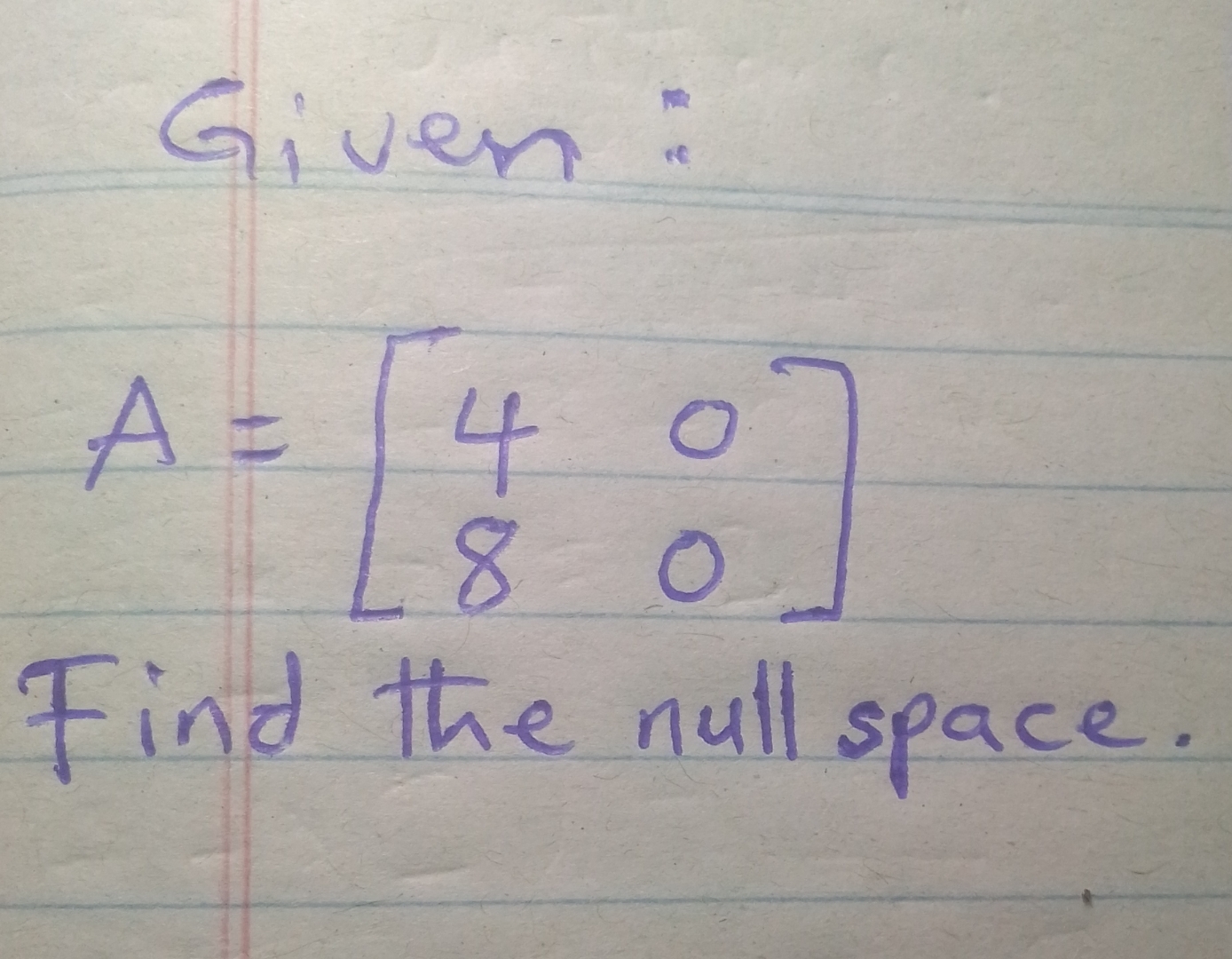 Solved Given:A=[4080]Find the null space. | Chegg.com