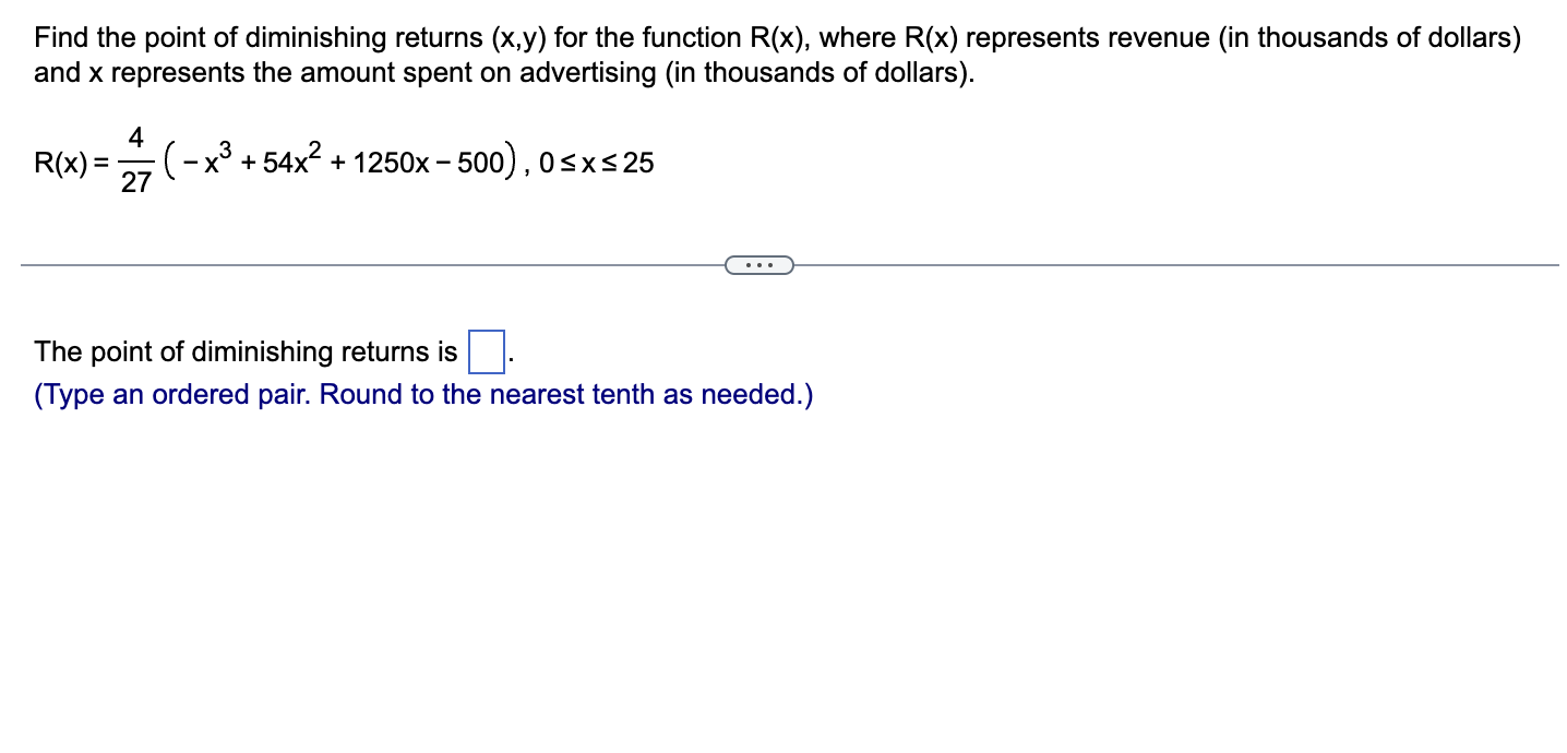 Solved Find the point of diminishing returns (x,y) ﻿for the | Chegg.com