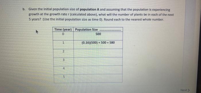 Solved b. Given the initial population size of population A | Chegg.com
