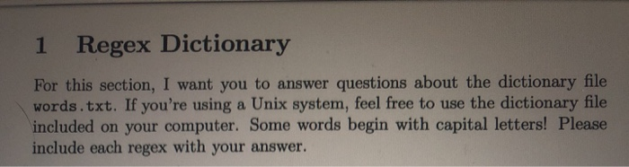 Solved 1 Regex Dictionary For this section, I want you to | Chegg.com