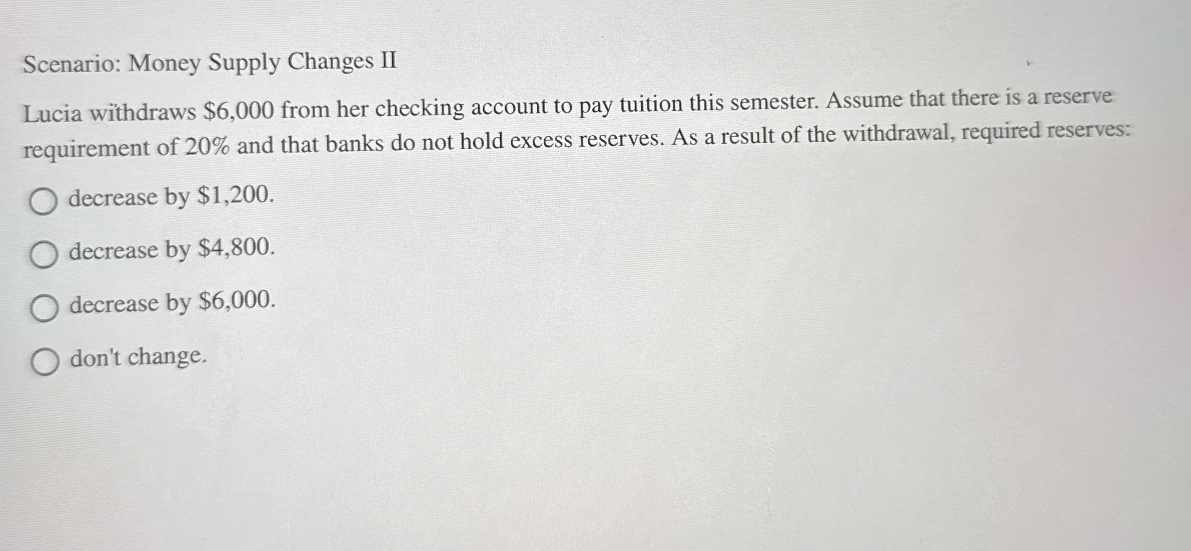 Solved Scenario: Money Supply Changes IILucia withdraws | Chegg.com