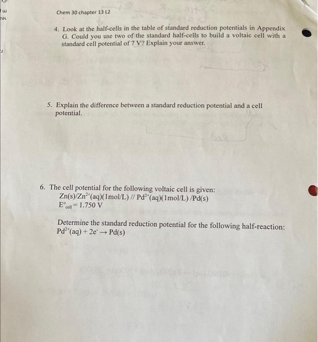 Solved 4. Look at the half-cells in the table of standard | Chegg.com