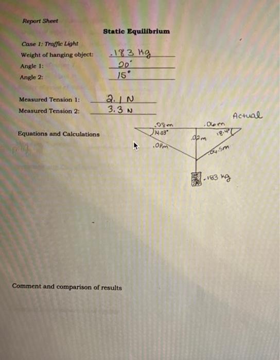 Solved Report Shent Static Equilibrium Measured Tension 1: | Chegg.com