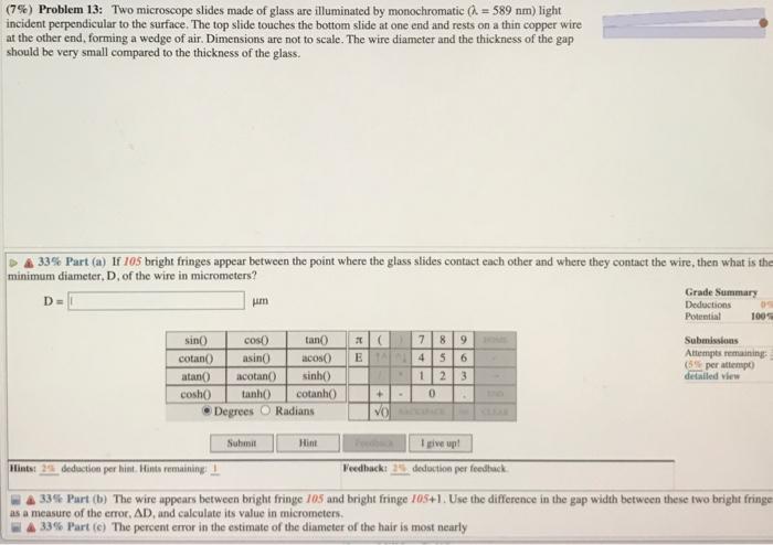 (7\%) Problem 13: Two microscope slides made of glass | Chegg.com