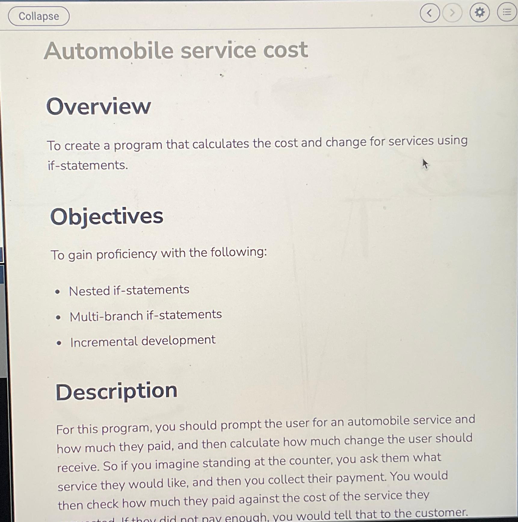 Solved Automobile service costOverviewTo create a program | Chegg.com