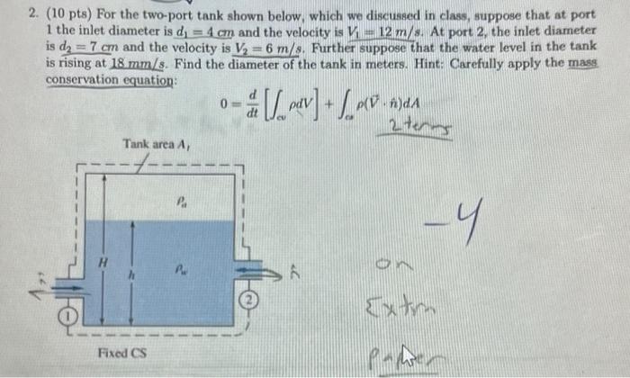 Solved 2. (10 pts) For the two-port tank shown below, which | Chegg.com