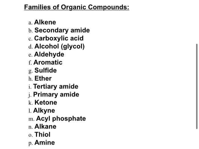 Solved Families of Organic Compounds: a. Alkene b. Secondary | Chegg.com