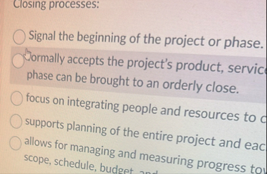 Solved Closing processes:Signal the beginning of the project | Chegg.com