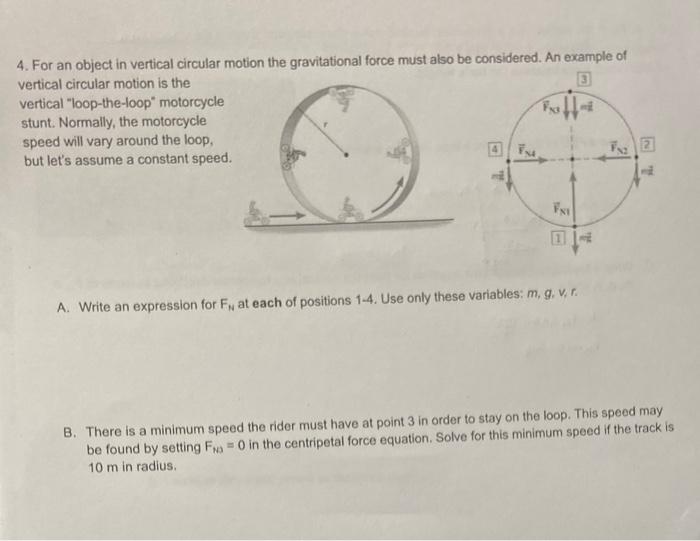 Solved 4. For an object in vertical circular motion the | Chegg.com