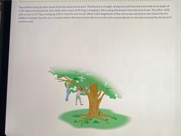 Solved Two children hang by their hands from the same tree | Chegg.com