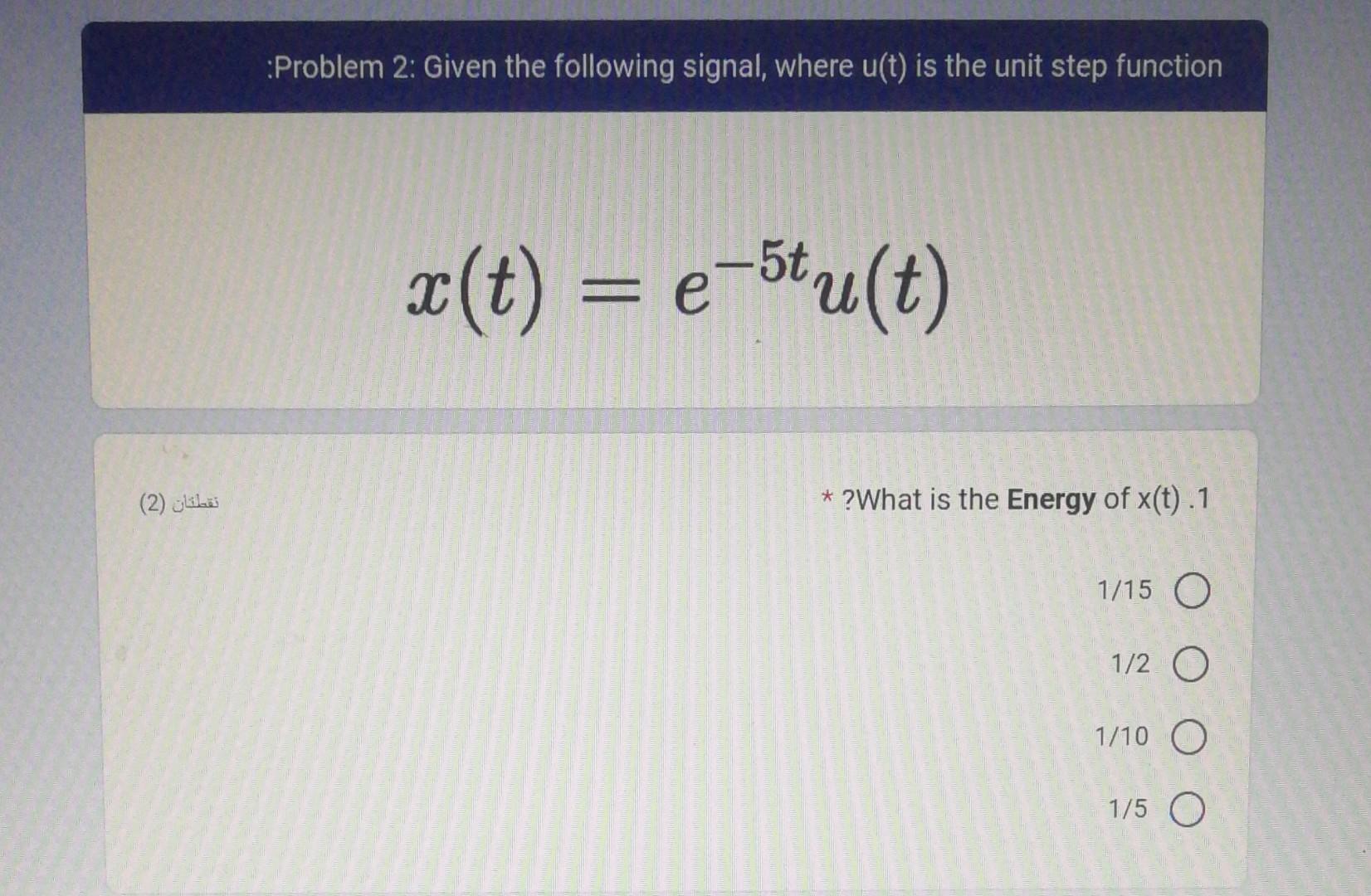 Solved Problem 2: Given the following signal, where u(t) is | Chegg.com