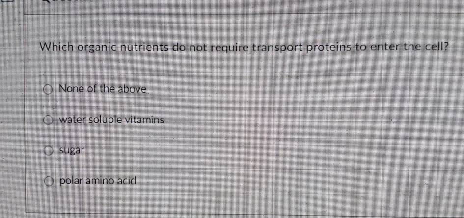 Solved Which organic nutrients do not require transport | Chegg.com