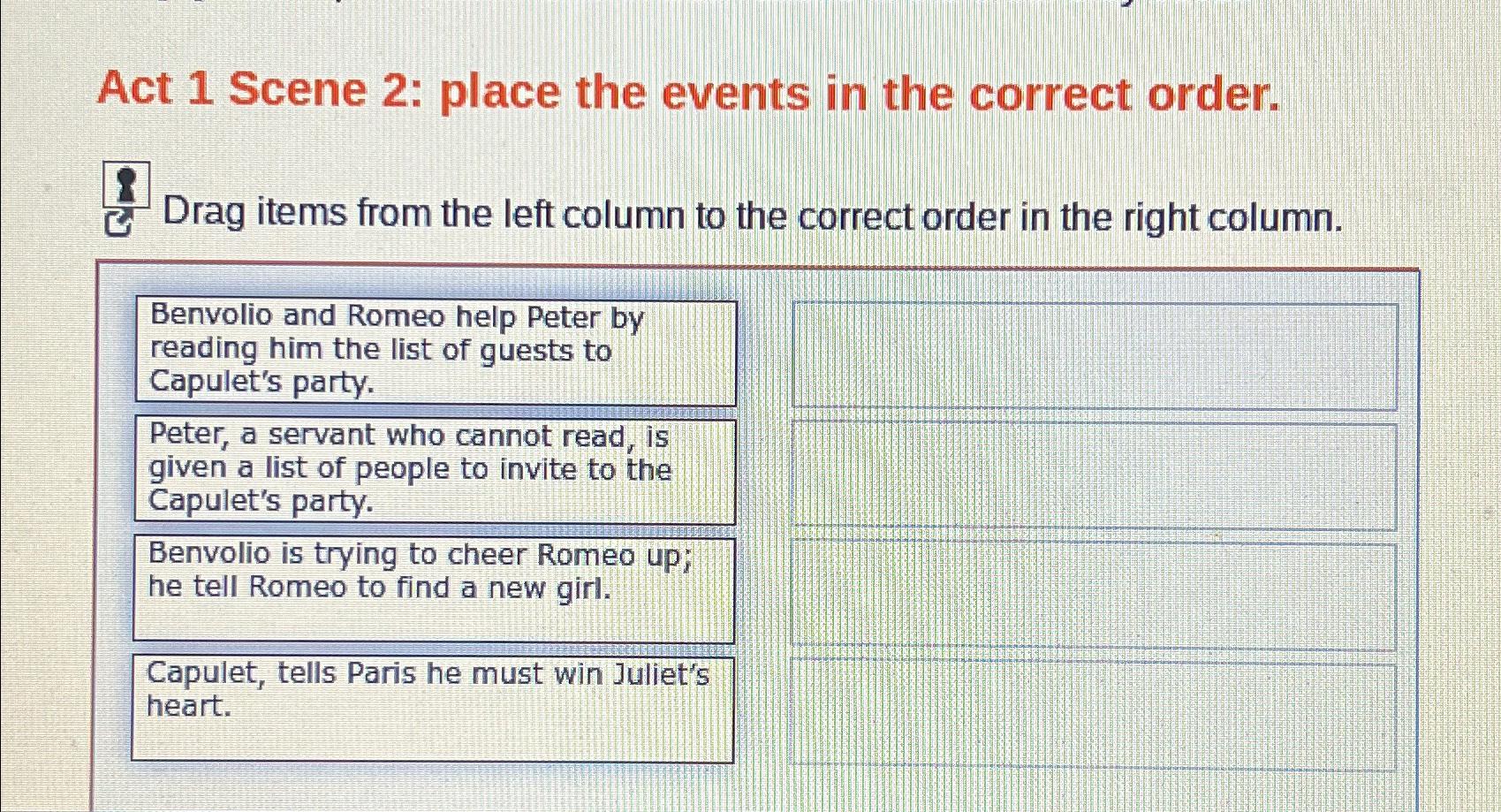 Solved Act 1 ﻿Scene 2: place the events in the correct | Chegg.com